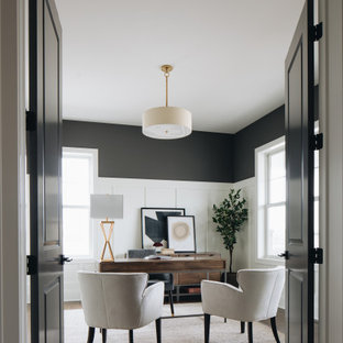 75 Beautiful Dark Wood Floor and Wainscoting Home Office Pictures ...