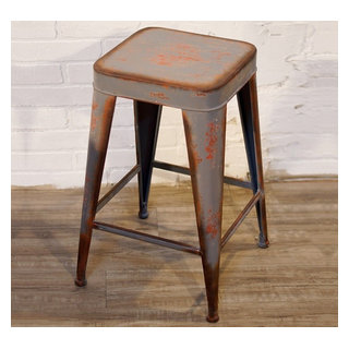 Distressed Square Metal Stool - Miami - by Antique Farmhouse | Houzz IE