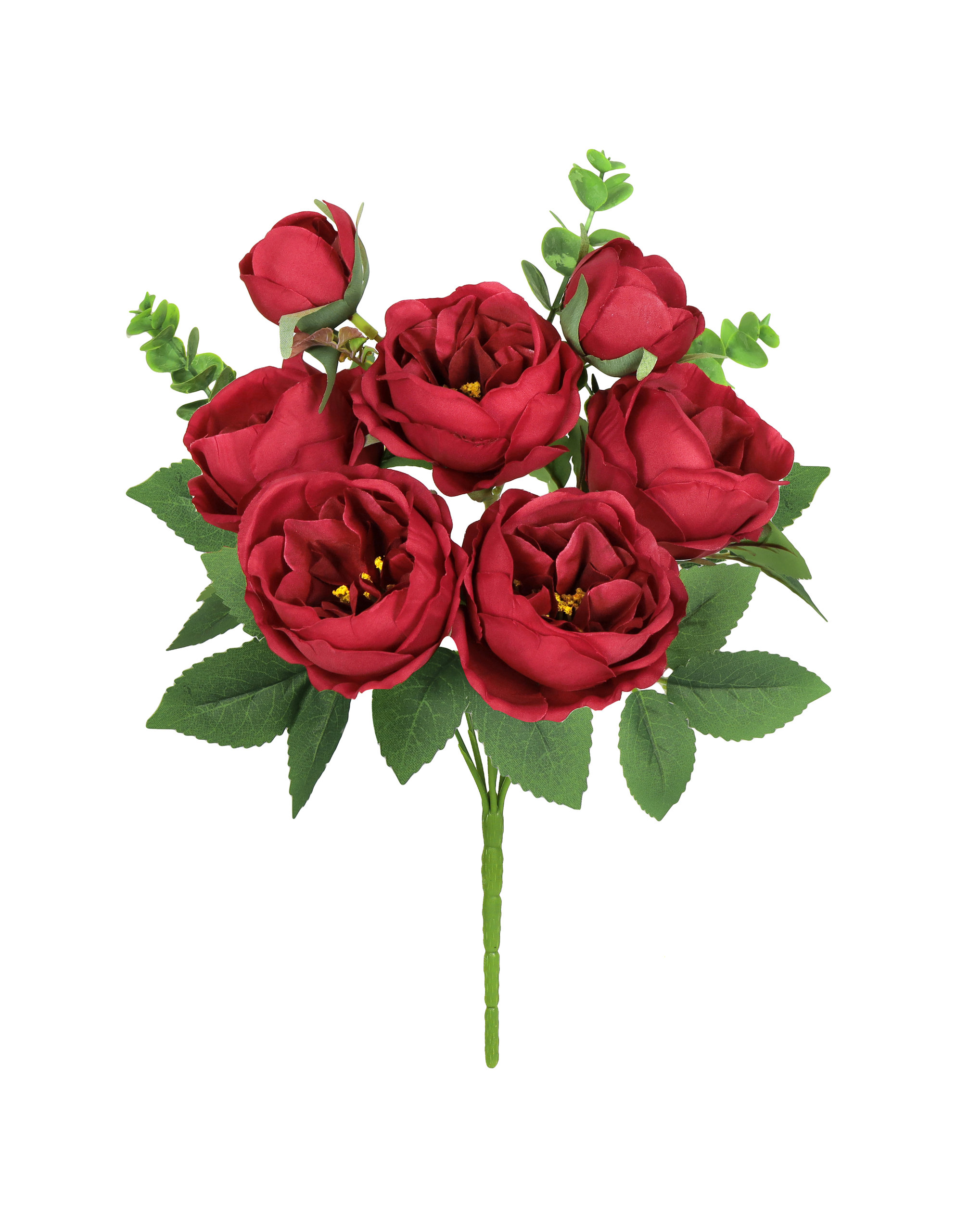 Set of 4 Red Artificial Cabbage Rose Flower Stem Bush Bouquet 13 ...