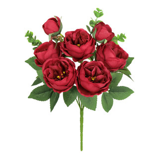 Set of 4 Red Artificial Cabbage Rose Flower Stem Bush Bouquet 13 ...