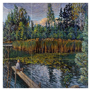 Tile Mural ANGLER water trees river lake reeds Backsplash, 4.25 ...