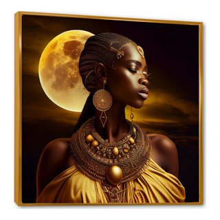 Queen African Woman Under Moon III Framed Canvas, 36x36 - Contemporary ...