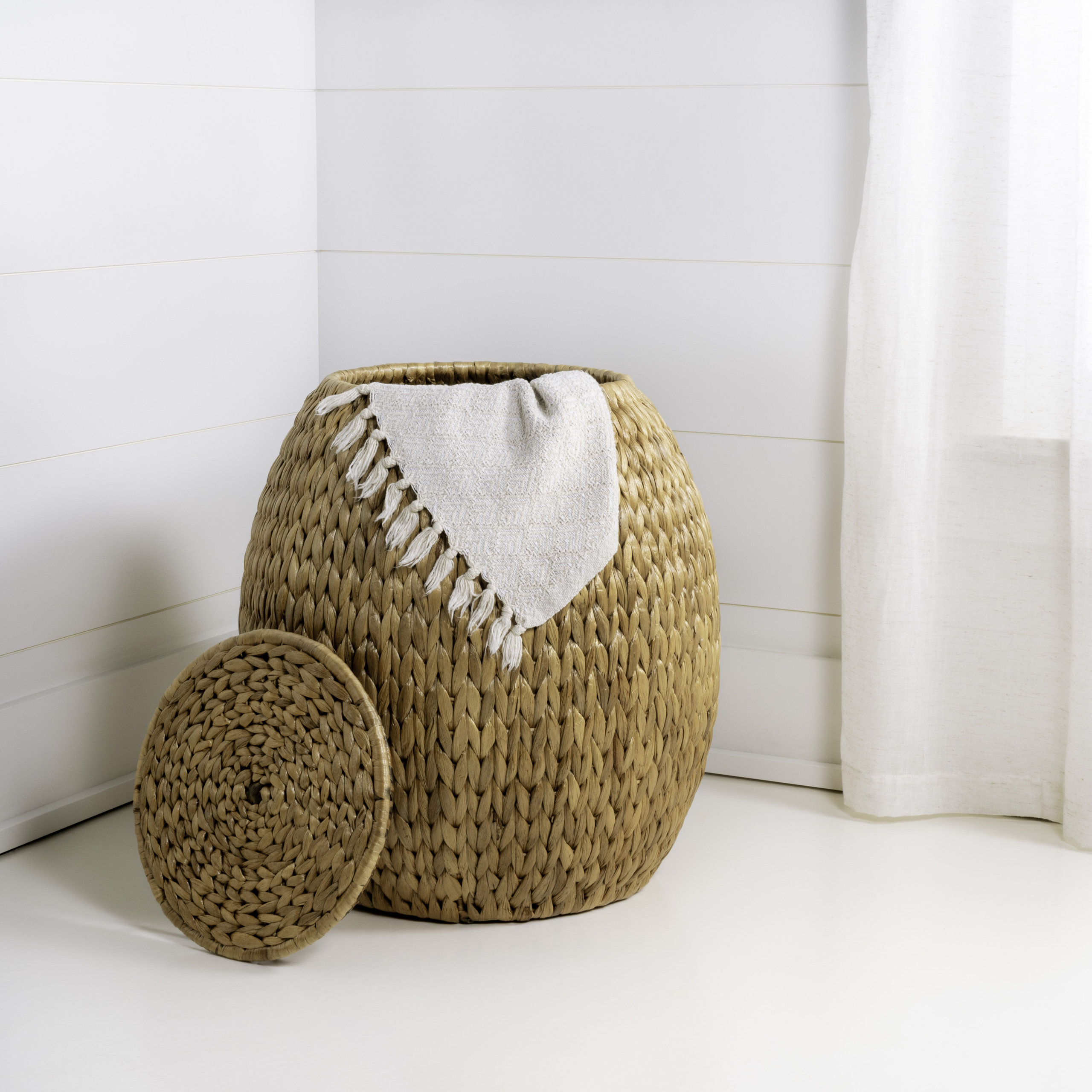 Colt 17" Coastal Bohemian Handwoven Hyacinth Storage Stool with Lid ...