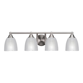 Paramount 4-Light Bath Bar, Brushed Nickel, 5" Clear Ribbed Glass ...