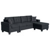Nala Black Fabric 97" Wide Reversible Sectional Sofa, Cupholders ...