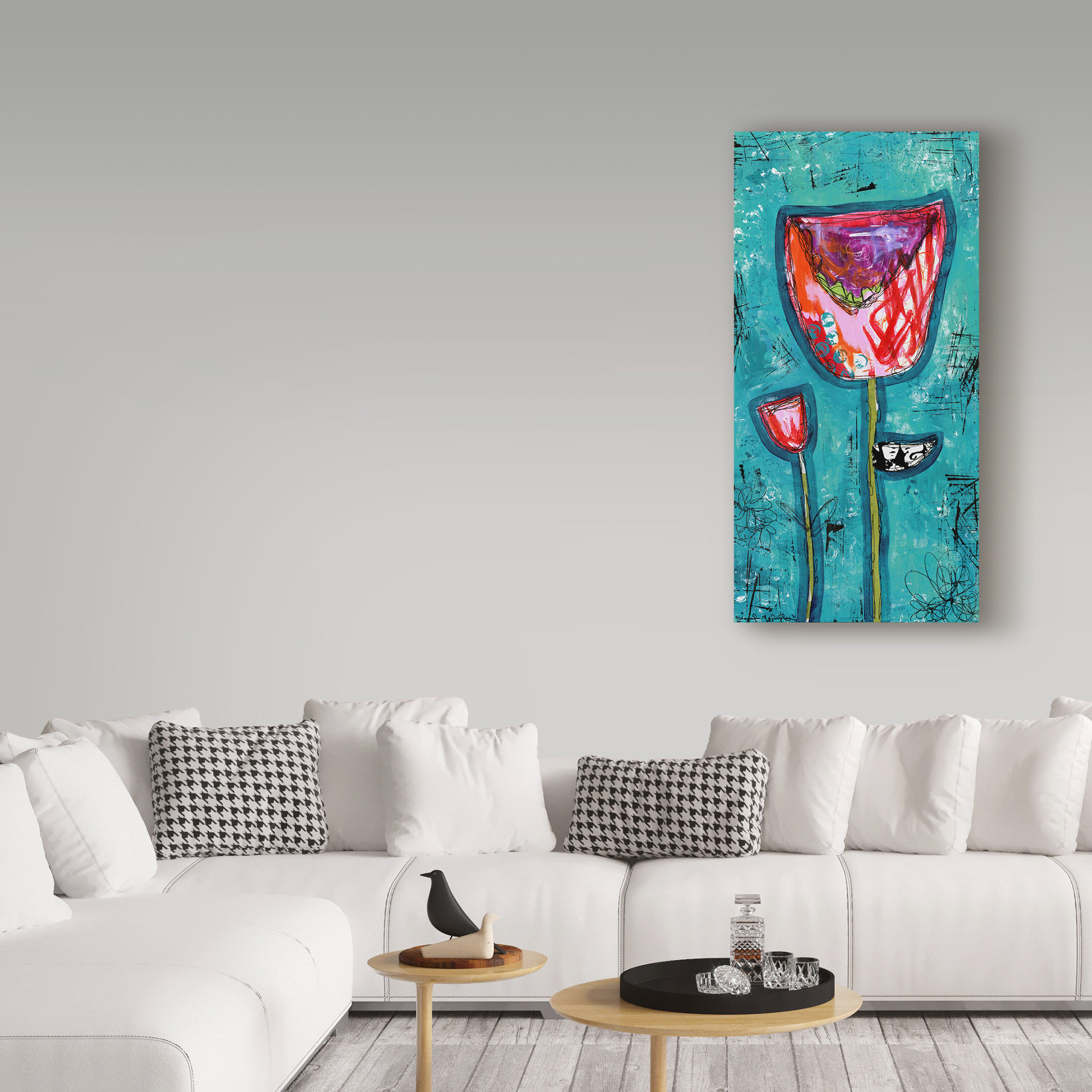Jennifer Mccully 'Colorful Tulips' Canvas Art, 16"x32" - Contemporary ...