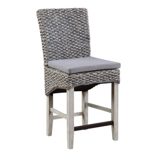 Coastal Seagrass Counter Height Dining Barstools With Cushion Set of 2 ...
