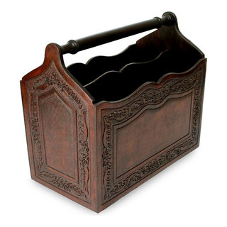 Novica Gracious Home Mohena Wood and Leather Magazine Rack ...