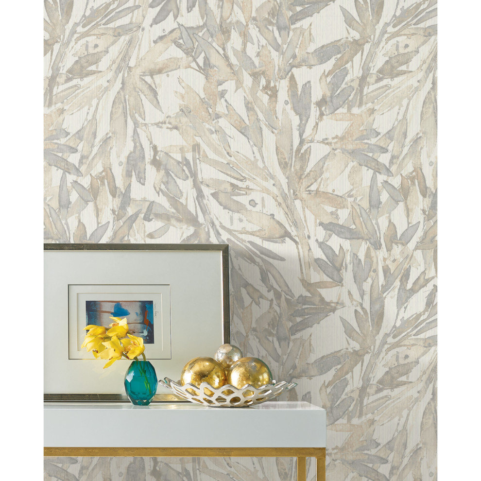 Cream and Gray Rainforest Leaves Wallpaper - Contemporary - Wallpaper ...