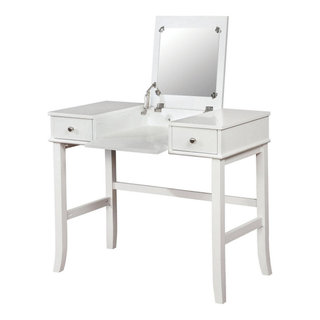 Benzara BM207331 2 Piece Wood Vanity Set, Sturdy Sabre Legs, White and ...