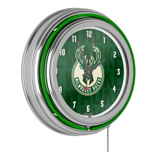 NBA Chrome Double Rung Neon Clock, City, Milwaukee Bucks - Contemporary ...