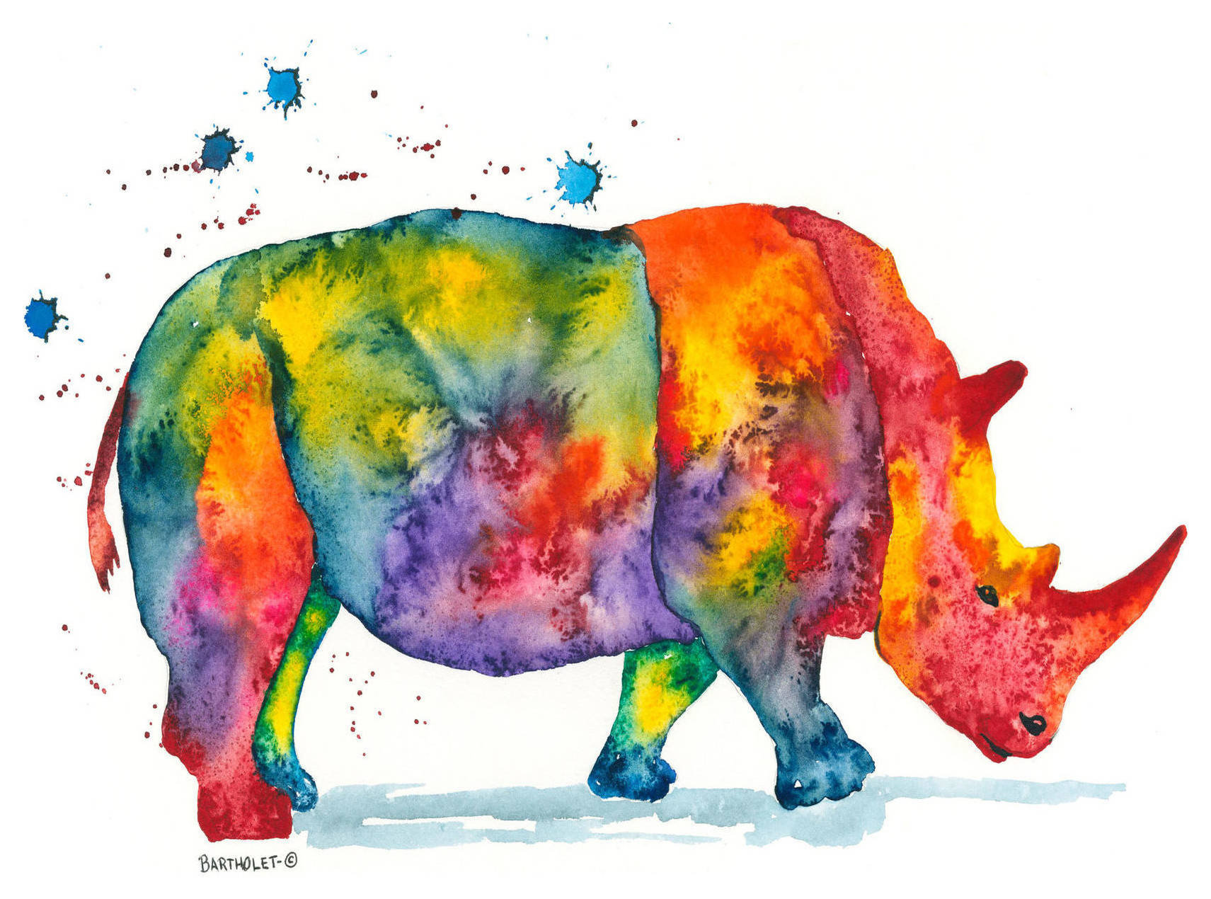 Dave Bartholet Rainbow Rino Art Print, 18"x24" - Contemporary - Prints ...