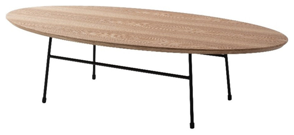 LeisureMod Rossmore Oval Side Table With Wood Top and Black Frame ...