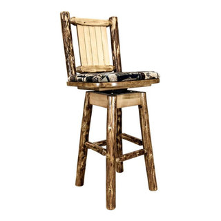 Montana Woodworks Glacier Country 24" Moose Design Wood Barstool in ...
