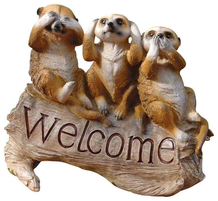 Meerkat Menagerie Welcome Sign - Traditional - Garden Statues And Yard ...