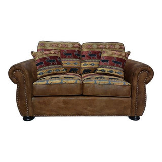 Hunter Wildlife Pattern Loveseat With Nailhead Trim - Rustic ...