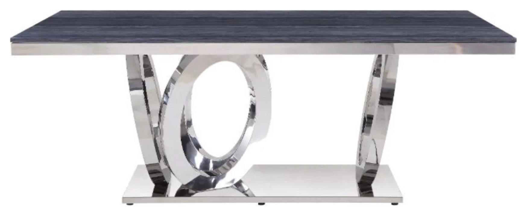 Elegant Dining Table, Ring Accented Stainless Steel Base & Gray Faux ...