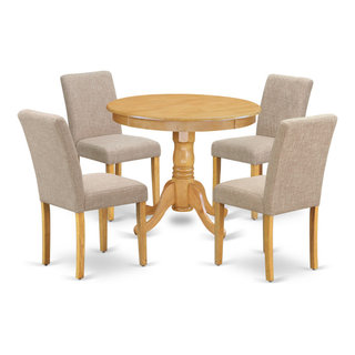 Rounded 36" Dinette Table, Parson Chair, Oak Leg, Fabric Light Fawn ...
