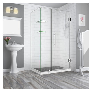 BromleyGS Frameless Corner Shower Enclosure, Stainless 54x30" Door 22 ...