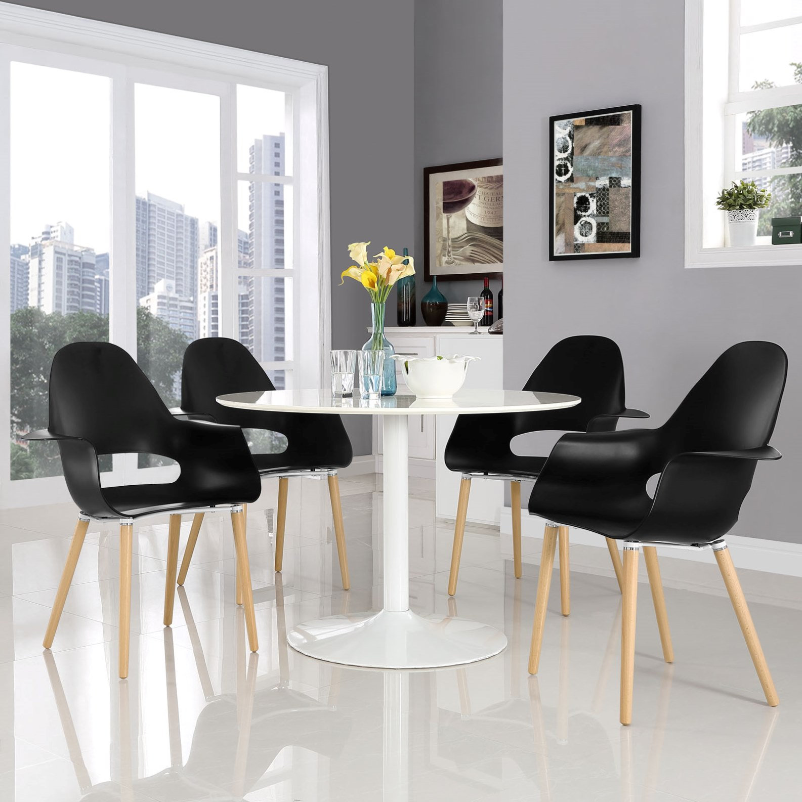 Modern Contemporary Urban Dining Chair Set, Set of 4, Black, Plastic ...