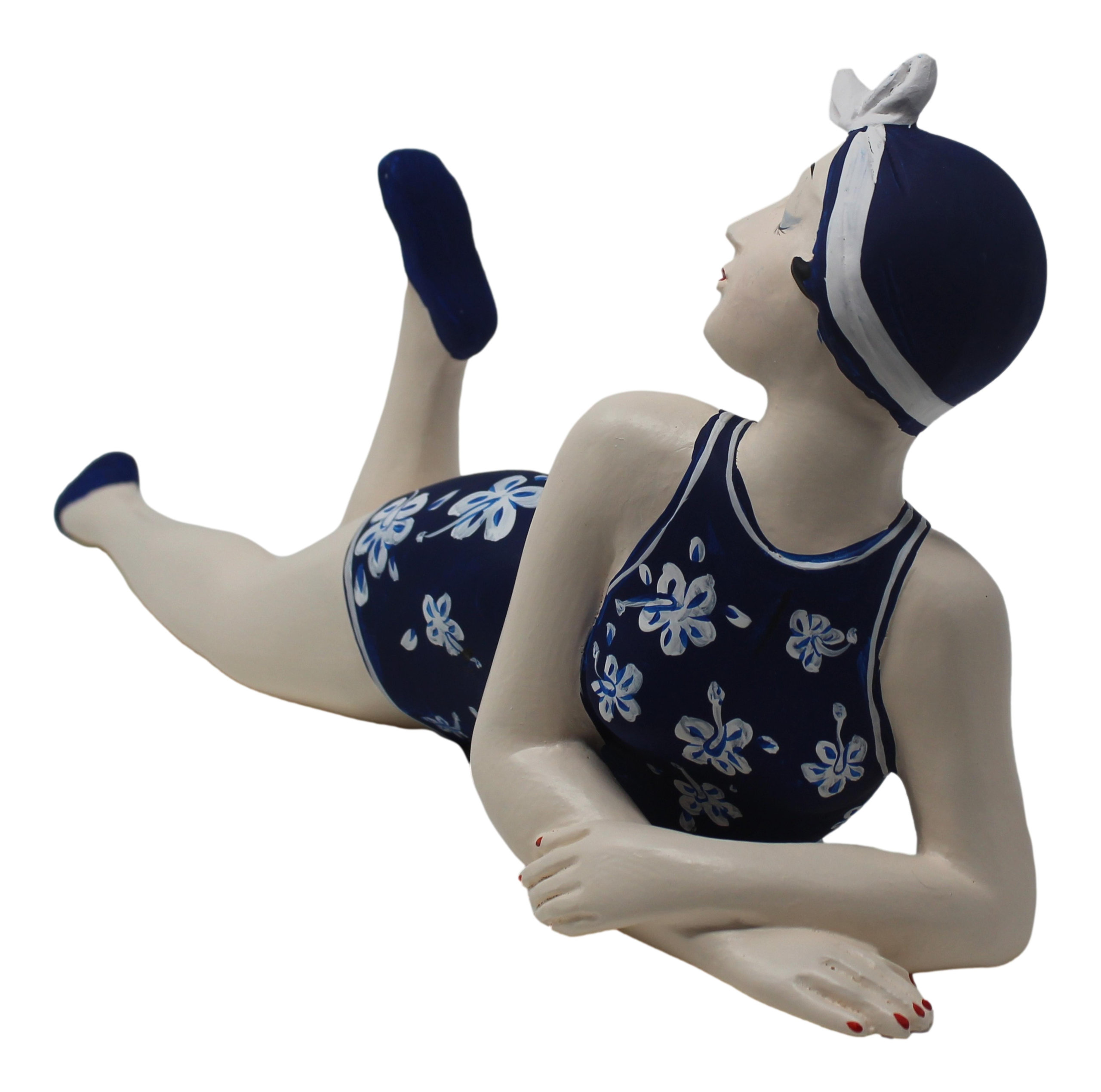 Retro Bathing Beauty Lying Figurine Statue, Swim Suit Woman Navy White ...