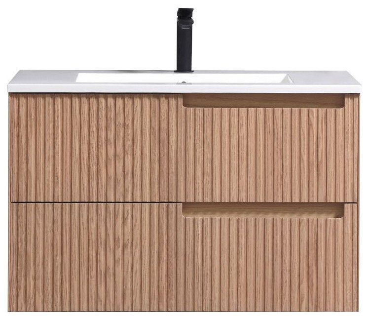 Fiore Wall Mount Modern Bathroom Vanity, Oakwood, 32" - Contemporary ...