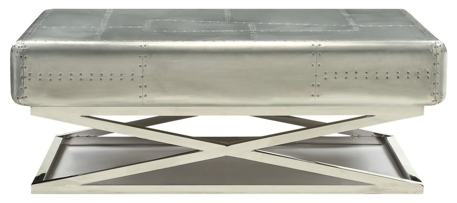 Industrial Aluminum Storage Coffee Table with 3 Drawers, Metallic ...