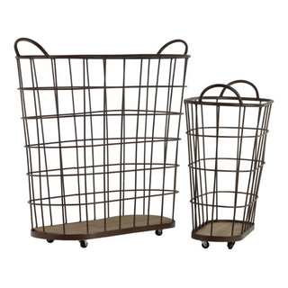 Wire Mesh Designed Metal Basket With 4 Casters, Set of 2, Coated Black ...
