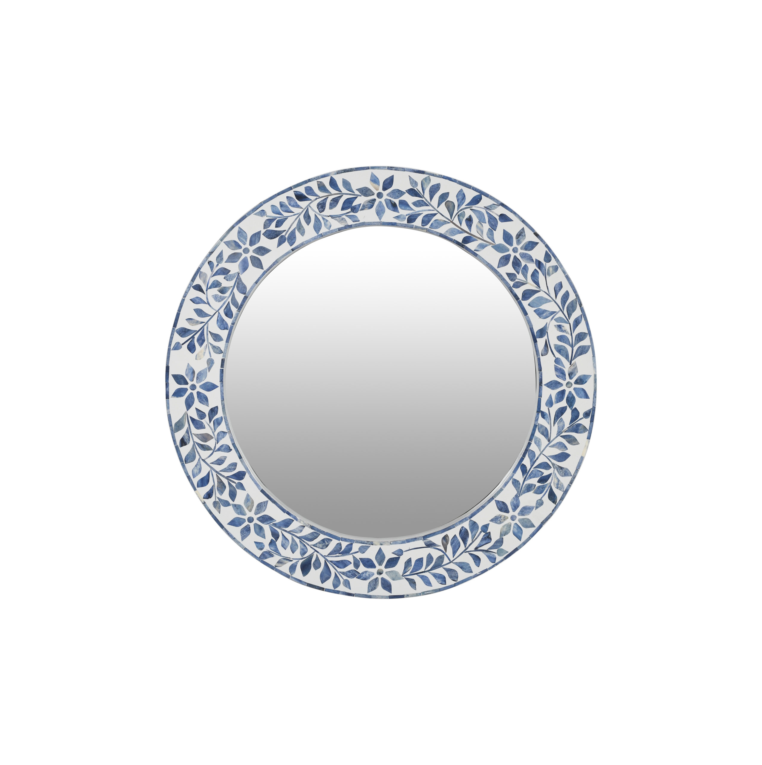 Blue Leaf Bone Inlay Round Mirror, 26" - Mediterranean - Wall Mirrors ...