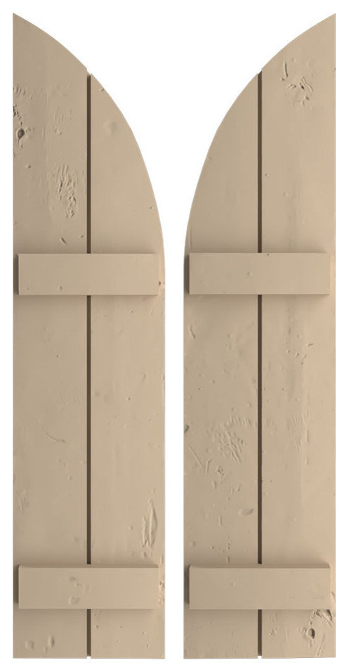 11"Wx24"H Hand Hewn Joined BnB Elliptical Top Faux Wood Shutters, 11"W ...