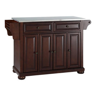 Catania Modern Stainless Steel Top Kitchen Island in Mahogany ...