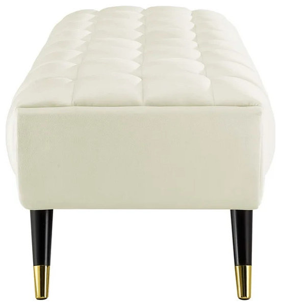 Modern 60" Velvet Bench with Golden-Capped Angled Legs and Tufted Seat ...