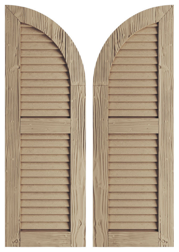 11"Wx24"H Hand Hewn Joined BnB Elliptical Top Faux Wood Shutters, 18"W ...