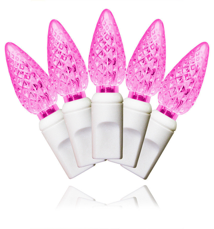 70 C6 Pink LED Light String 4" Spacing On White Wire - Contemporary ...