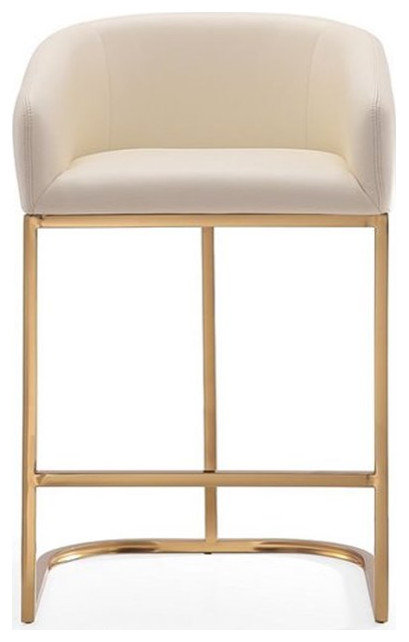 Maklaine Faux Leather Bar Stool Chair in Cream With Semi-circle Seat ...