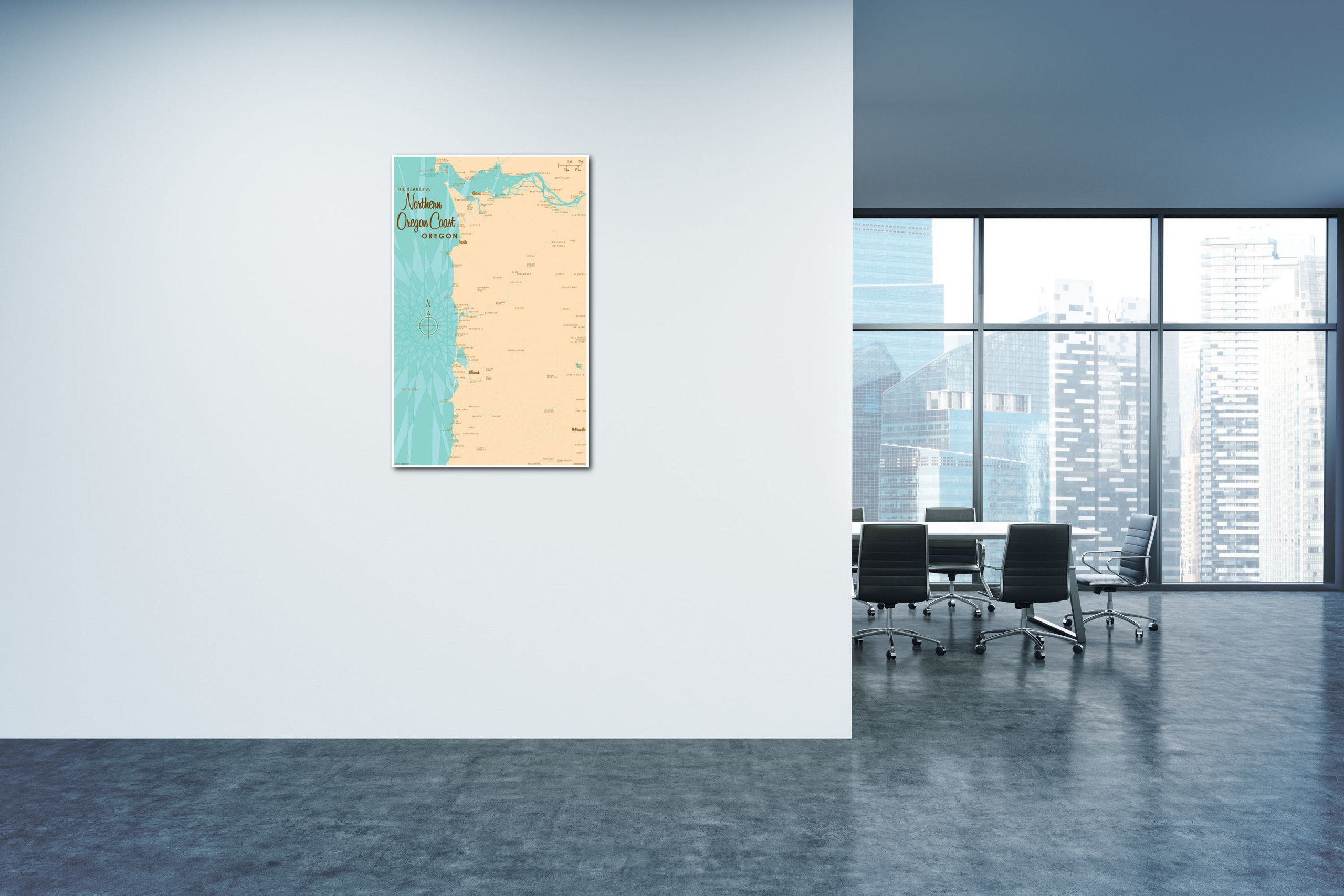 Lakebound Northern Oregon Coast Oregon Map Art Print, 24"x36 ...