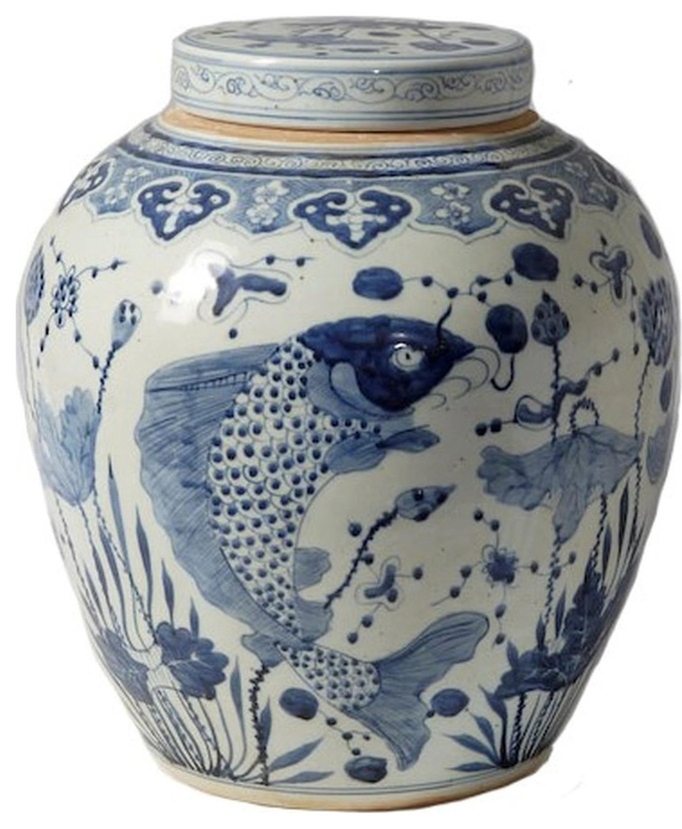 Traditional Ancestor Jar with Fish Design - Asian - Decorative Jars And ...
