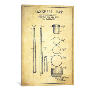 "Baseball Bat Vintage Patent Blueprint" by Aged Pixel, 12x8x.75 ...