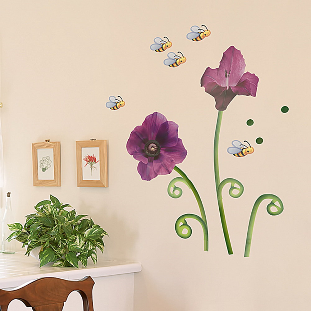 Bees & Flowers - Large Wall Decals Stickers Appliques Home Decor ...