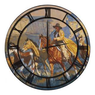 Wall Clock, A Cowboy Day, 24"x24" - Southwestern - Wall Clocks - by ...
