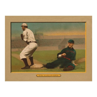 "Trying to Catch Him Napping, Baseball Card" Paper Art, 18"x14", 34"x26 ...