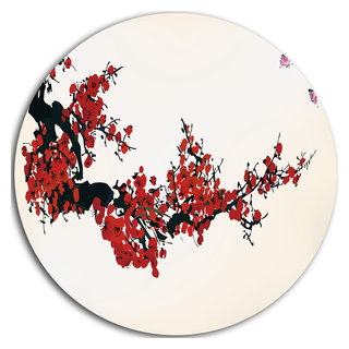 Designart - Floral Winter Sweet' Disc Floral Circle Metal Wall Art ...
