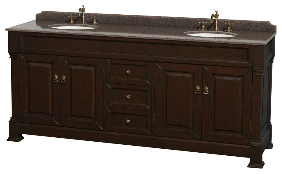 80 Inch Double Bathroom Vanity in Dark Cherry - Traditional - Bathroom ...