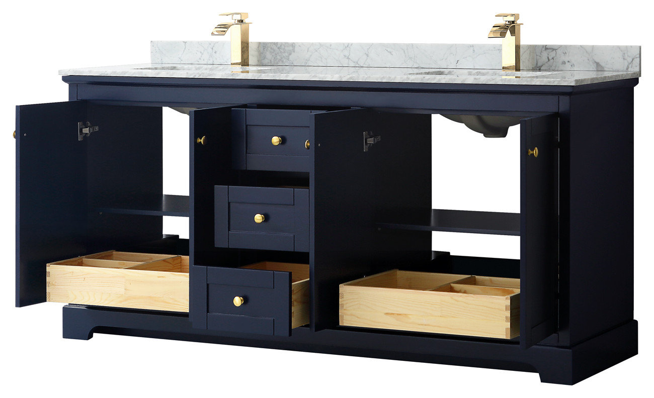 Avery 72" Double Vanity, Dark Blue, Top, Square Sinks, No Mirror ...