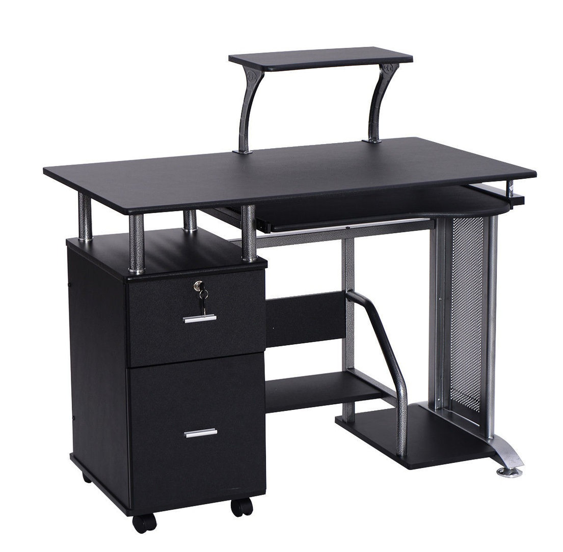 Modern Black Computer Desk with Printer Shelf - Transitional - Desks ...