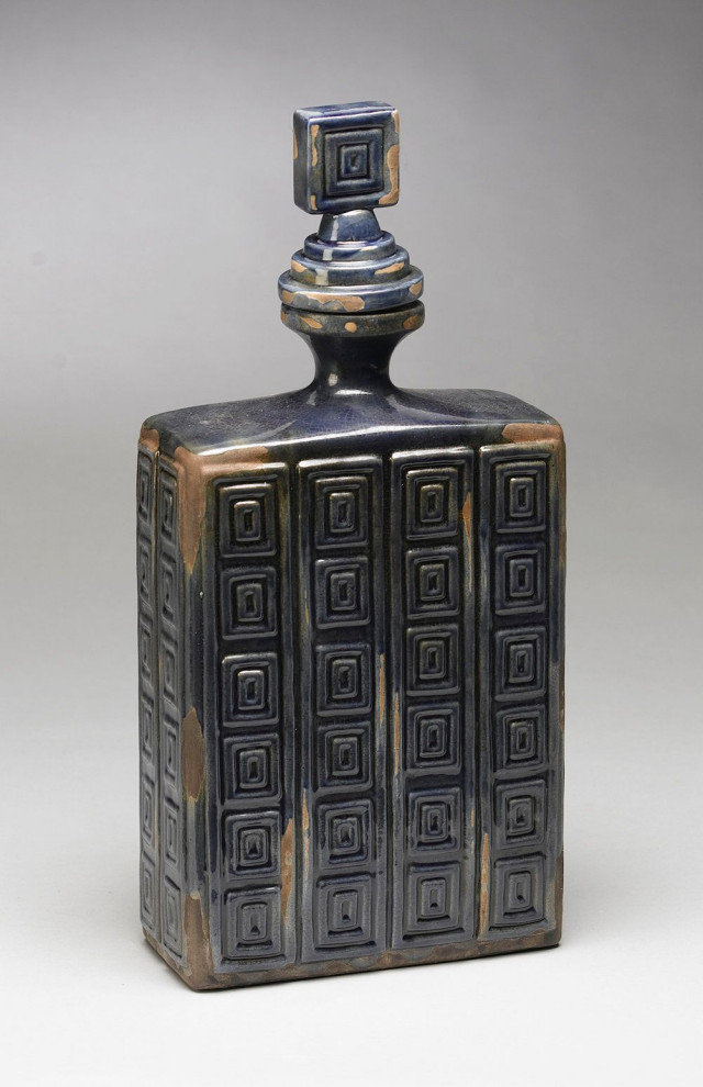 19" Ceramic Decorative Bottle, Blue - Traditional - Decorative Jars And ...