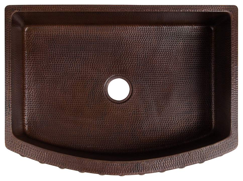 30-In Copper Rounded Apron Front Single Basin Kitchen Sink Barrel Strap ...