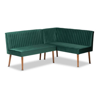 Alvis Emerald Green Velvet/ Walnut Brown Finish Wood Dining Nook ...