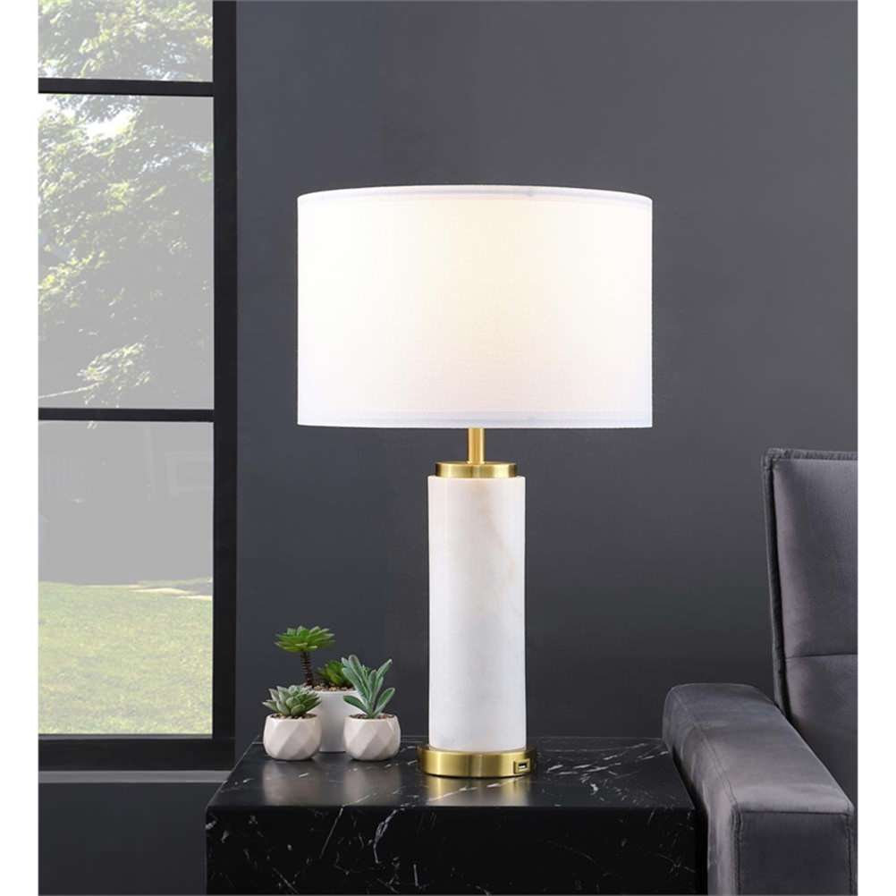 Coaster Lucius Modern Wood Drum Shade Bedside Table Lamp White and Gold ...