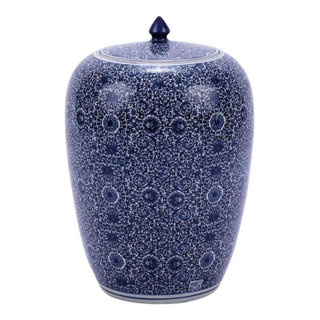 Traditional Cluster Flower Blue Ginger Jar, Large - Asian - Decorative ...